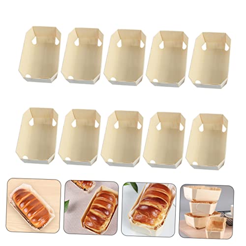 Hemoton 10pcs Wooden Toast Box Disposable Baking Pan Donut Mold Tray Mold Paper Bread Pan Toast Baking Pans Rectangular Bread Pan Western Dessert Mold Durable Cake Molds Oven Bakeware Food