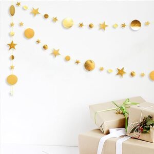 Gold Party Decorations Star Circle Dot Paper, Banner Bunting Streamer Hanging Garland Decorations, Hanging Streamer Backdrop for Birthday Party Decorations Wedding Bachelorette Engagement (QS201)