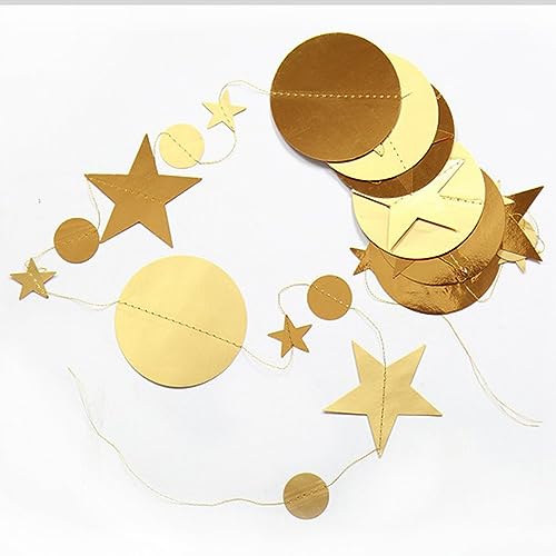 Gold Party Decorations Star Circle Dot Paper, Banner Bunting Streamer Hanging Garland Decorations, Hanging Streamer Backdrop for Birthday Party Decorations Wedding Bachelorette Engagement (QS201)