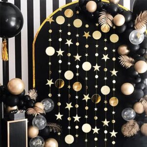 Gold Party Decorations Star Circle Dot Paper, Banner Bunting Streamer Hanging Garland Decorations, Hanging Streamer Backdrop for Birthday Party Decorations Wedding Bachelorette Engagement (QS201)