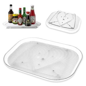 axiom creations space organizer tray - rectangular rotating lazy susan for refrigerator, pantry, kitchen cabinets - clear, zero bpa turntable caddy for bottles, cans, food - 16" x 12" x 1.25"