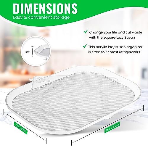 Axiom Creations Space Organizer Tray - Rectangular Rotating Lazy Susan for Refrigerator, Pantry, Kitchen Cabinets - Clear, Zero BPA Turntable Caddy for Bottles, Cans, Food - 16" x 12" x 1.25"