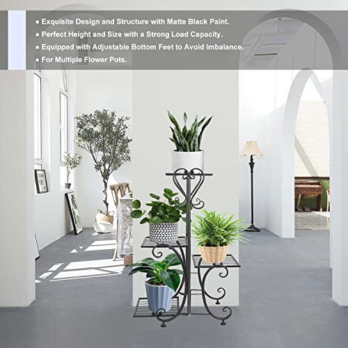 Plant Stand Indoor Outdoor Metal 4 Tier for Plants Multiple Tall Corner Tiered Planter Shelf Rack Iron Potted Flower Pot Holder Stands for Patio, Living Room, Black