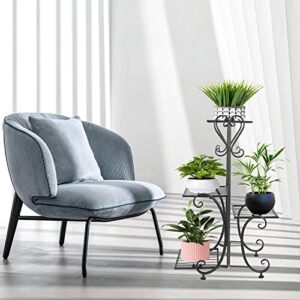 Plant Stand Indoor Outdoor Metal 4 Tier for Plants Multiple Tall Corner Tiered Planter Shelf Rack Iron Potted Flower Pot Holder Stands for Patio, Living Room, Black