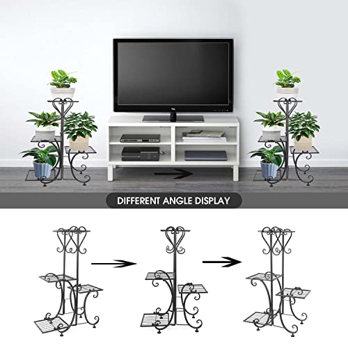 Plant Stand Indoor Outdoor Metal 4 Tier for Plants Multiple Tall Corner Tiered Planter Shelf Rack Iron Potted Flower Pot Holder Stands for Patio, Living Room, Black