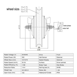 L-faster 36v 350w 14 Inch Rear Drive Hub Brushless Gear Motor Wheel for Electric Bike (24V 350W no tire)