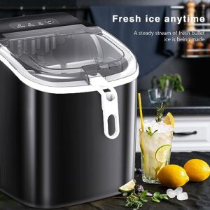 R.W.FLAME Ice Makers Countertop，Ice Maker 6 Minutes 9 Ice Cubes 24 Hours 26 lbs Self-Cleaning Portable Ice Maker with Handle and Ice Scoop, Ice Maker for Home/Office/RV/Party（Black）