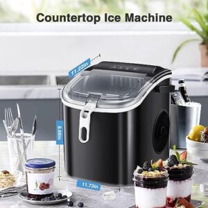 R.W.FLAME Ice Makers Countertop，Ice Maker 6 Minutes 9 Ice Cubes 24 Hours 26 lbs Self-Cleaning Portable Ice Maker with Handle and Ice Scoop, Ice Maker for Home/Office/RV/Party（Black）