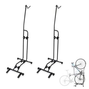 cyclingdeal upright bike stand - premium quality vertical & horizontal adjustable bicycle floor parking rack - safe & secure for storing mtb road bikes - pack of 2