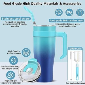 OPMGUWZY 40oz Tumbler with Handle and Straw Lid, Double Wall Vacuum Reusable Stainless Steel Insulated Water Bottle Cup with Handle, Large Insulated Tumblers for Coffee Travel