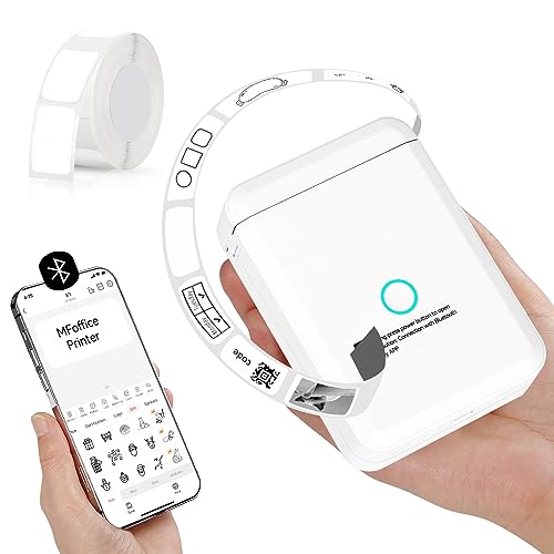 MFoffice Portable Label Makers for Labeling, White D110 Label Maker Machine with Tape, Multiple Thermal Mini Label Printer Bluetooth Wireless Rechargeable Printer for Home Office Organization