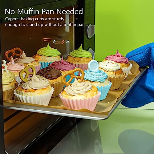 Caperci Grease-Resistant Standard Natural Cupcake Liners 150 Counts - Heavy Duty Paper Muffin Baking Cups, Odorless, No Muffin Pan Needed, Easily Peels (Natural)