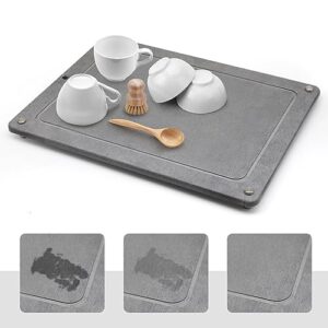 water absorbing stone dish drying mats for kitchen counter, quick dry diatomaceous earth sink tray mat for dish bottles cups, bathrooms multi-room use