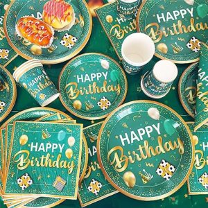 XFongFron Teal and Gold Happy Birthday Decorations Birthday Party Disposable Tableware with Teal Gold Plates Napkins Cups and Tablecloth for 30 Guests