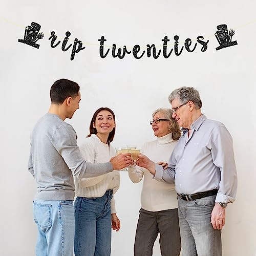 Rip Twenties Banner, Happy 30th Birthday Party Supplies, Funeral Themed 30th Birthday Party Banner, Death to My Twenties Party Decorations, Black Glitter