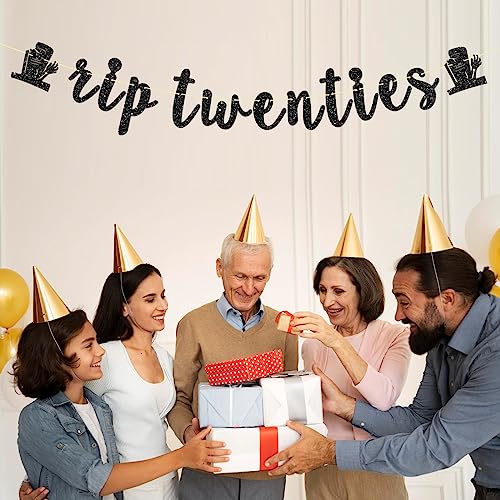 Rip Twenties Banner, Happy 30th Birthday Party Supplies, Funeral Themed 30th Birthday Party Banner, Death to My Twenties Party Decorations, Black Glitter