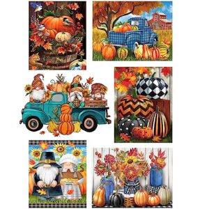 thanksgiving fall diamond painting kits for adults - 6 pack fall pumpkin truck gnome diamond art kits 5d paintings with diamond dots full drill round gem art,for diy gift and home decor12x16inch