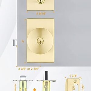 goldenwarm Keyed Alike Gold Door Knob with Deadbolt, Square Contemporary Brushed Gold Exterior Door Lock Set with Deadbolt, Heavy Duty Brass Front Entry Door Locksets with Deadbolt(1 Pack)