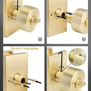 goldenwarm Keyed Alike Gold Door Knob with Deadbolt, Square Contemporary Brushed Gold Exterior Door Lock Set with Deadbolt, Heavy Duty Brass Front Entry Door Locksets with Deadbolt(1 Pack)