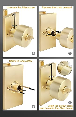 goldenwarm Keyed Alike Gold Door Knob with Deadbolt, Square Contemporary Brushed Gold Exterior Door Lock Set with Deadbolt, Heavy Duty Brass Front Entry Door Locksets with Deadbolt(1 Pack)