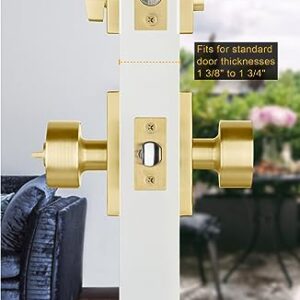 goldenwarm Keyed Alike Gold Door Knob with Deadbolt, Square Contemporary Brushed Gold Exterior Door Lock Set with Deadbolt, Heavy Duty Brass Front Entry Door Locksets with Deadbolt(1 Pack)