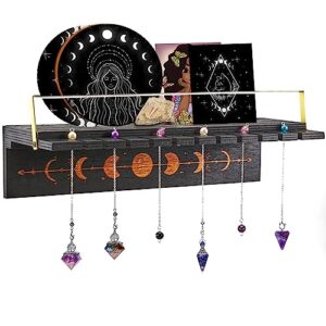 globleland luna phase wooden crystal pendulum wall shelf witch hanging crystal organizer holder crystal shelf display for wall pendulum stand for stone divination tarot oracle card