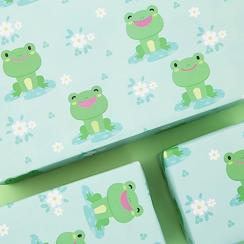 Winterworm Cute Frog Wrapping Paper,Green Birthday Gift Wrapping Paper for Girls Boys,4 Folded Sheets Lotus Leaf Flower Kraft Gift Wrapping Paper for Christmas Baby Shower Kids Gift Wrap,28 * 20 Inch