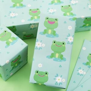 Winterworm Cute Frog Wrapping Paper,Green Birthday Gift Wrapping Paper for Girls Boys,4 Folded Sheets Lotus Leaf Flower Kraft Gift Wrapping Paper for Christmas Baby Shower Kids Gift Wrap,28 * 20 Inch