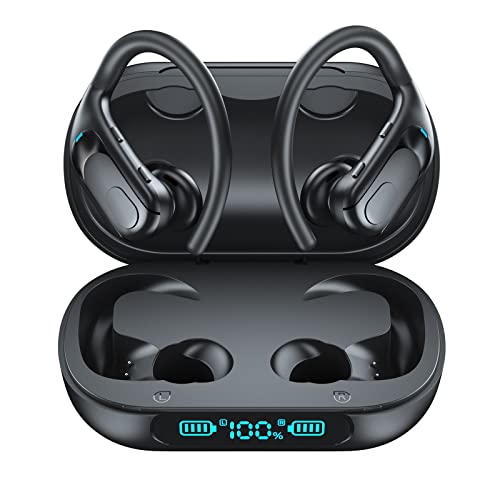 Wireless Earbuds Bluetooth 5.3 Headphones 120Hrs Playtime Wireless Charging Sports Earphones with LED Power Display IPX7 Waterproof Over-Ear Buds with Earhooks Stereo Bass Headset for Workout Running