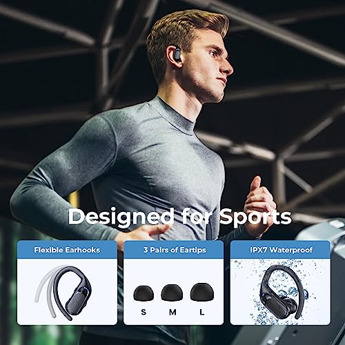 Wireless Earbuds Bluetooth 5.3 Headphones 120Hrs Playtime Wireless Charging Sports Earphones with LED Power Display IPX7 Waterproof Over-Ear Buds with Earhooks Stereo Bass Headset for Workout Running