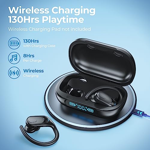 Wireless Earbuds Bluetooth 5.3 Headphones 120Hrs Playtime Wireless Charging Sports Earphones with LED Power Display IPX7 Waterproof Over-Ear Buds with Earhooks Stereo Bass Headset for Workout Running