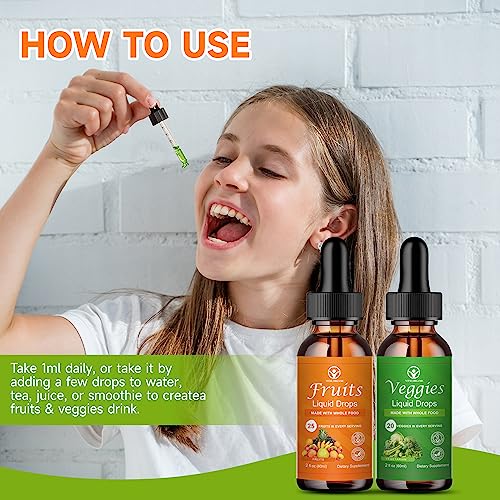 Fruits and Veggies Supplements - Liquid Drops - Made in USA, Balance of Organic Nature Fruit and Vegetables - Supports Energy Levels, Rich in Vitamin - Non GMO, Soy Free & Vegan (2Oz/60ml)