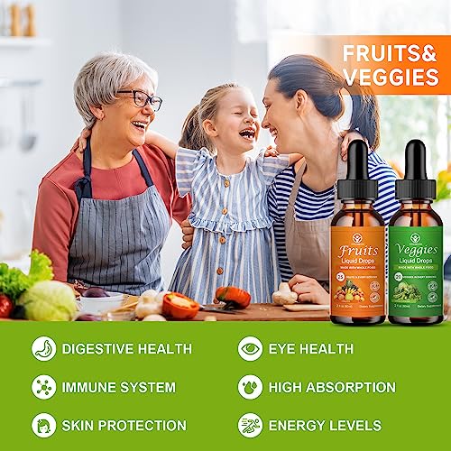 Fruits and Veggies Supplements - Liquid Drops - Made in USA, Balance of Organic Nature Fruit and Vegetables - Supports Energy Levels, Rich in Vitamin - Non GMO, Soy Free & Vegan (2Oz/60ml)