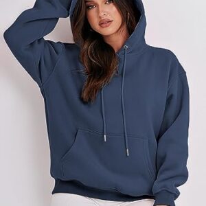 ANRABESS Women's Oversized Hoodies Long Sleeve Fleece Sweatshirts Solid Casual Hooded Pullover Kangaroo Pockets Loose Lightweight Fall Tops Y2K Clothes A1072dianlan-S Navy Blue