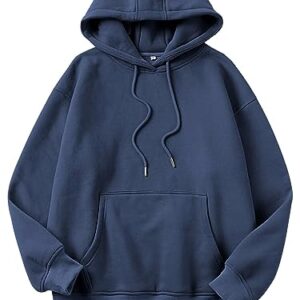 ANRABESS Women's Oversized Hoodies Long Sleeve Fleece Sweatshirts Solid Casual Hooded Pullover Kangaroo Pockets Loose Lightweight Fall Tops Y2K Clothes A1072dianlan-S Navy Blue