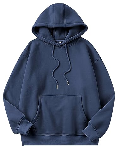 ANRABESS Women's Oversized Hoodies Long Sleeve Fleece Sweatshirts Solid Casual Hooded Pullover Kangaroo Pockets Loose Lightweight Fall Tops Y2K Clothes A1072dianlan-S Navy Blue