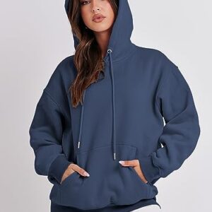 ANRABESS Women's Oversized Hoodies Long Sleeve Fleece Sweatshirts Solid Casual Hooded Pullover Kangaroo Pockets Loose Lightweight Fall Tops Y2K Clothes A1072dianlan-S Navy Blue