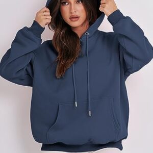 ANRABESS Women's Oversized Hoodies Long Sleeve Fleece Sweatshirts Solid Casual Hooded Pullover Kangaroo Pockets Loose Lightweight Fall Tops Y2K Clothes A1072dianlan-S Navy Blue