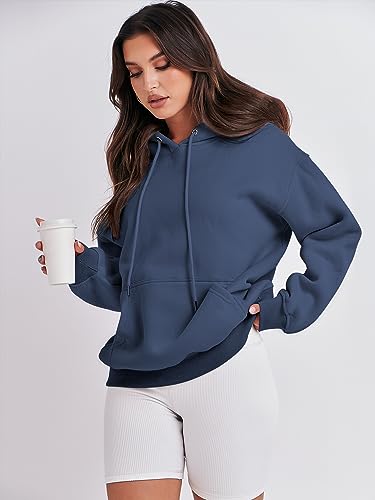 ANRABESS Women's Oversized Hoodies Long Sleeve Fleece Sweatshirts Solid Casual Hooded Pullover Kangaroo Pockets Loose Lightweight Fall Tops Y2K Clothes A1072dianlan-S Navy Blue