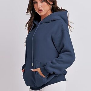 ANRABESS Women's Oversized Hoodies Long Sleeve Fleece Sweatshirts Solid Casual Hooded Pullover Kangaroo Pockets Loose Lightweight Fall Tops Y2K Clothes A1072dianlan-S Navy Blue