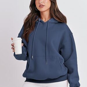 ANRABESS Women's Oversized Hoodies Long Sleeve Fleece Sweatshirts Solid Casual Hooded Pullover Kangaroo Pockets Loose Lightweight Fall Tops Y2K Clothes A1072dianlan-S Navy Blue