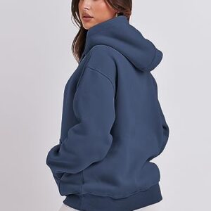 ANRABESS Women's Oversized Hoodies Long Sleeve Fleece Sweatshirts Solid Casual Hooded Pullover Kangaroo Pockets Loose Lightweight Fall Tops Y2K Clothes A1072dianlan-S Navy Blue