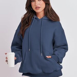 ANRABESS Women's Oversized Hoodies Long Sleeve Fleece Sweatshirts Solid Casual Hooded Pullover Kangaroo Pockets Loose Lightweight Fall Tops Y2K Clothes A1072dianlan-S Navy Blue