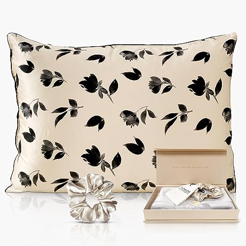 100% Mulberry Silk Pillowcase, 25 Momme Pure Silk Pillow Case Both Side and Hair Scrunchies Grade 6A, 20"x26" Silk Pillowcases for Hair and Skin, Anti Wrinkle Pillowcase 1pc Envelope Design, Gift Set