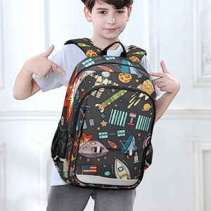 Glaphy Outer Spaceship Rocket Cartoon Backpack School Bag Lightweight Laptop Backpack Students Travel Daypack with Reflective Stripes