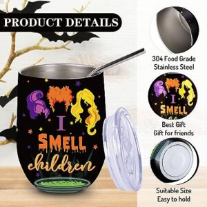 Whaline Halloween Witch Wine Tumbler 12 oz Stainless Steel Tumbler with Straw and Cleaning Brush Witch Sisters Hocus Pocus Coffee Cup for Women Girlfriend Besties Wife Lover Spouse Squash Gifts