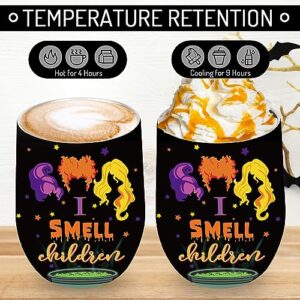 Whaline Halloween Witch Wine Tumbler 12 oz Stainless Steel Tumbler with Straw and Cleaning Brush Witch Sisters Hocus Pocus Coffee Cup for Women Girlfriend Besties Wife Lover Spouse Squash Gifts