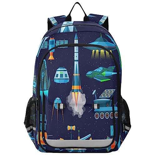 Glaphy Rocket Spaceship Outer Space Backpack School Bag Lightweight Laptop Backpack Students Travel Daypack with Reflective Stripes