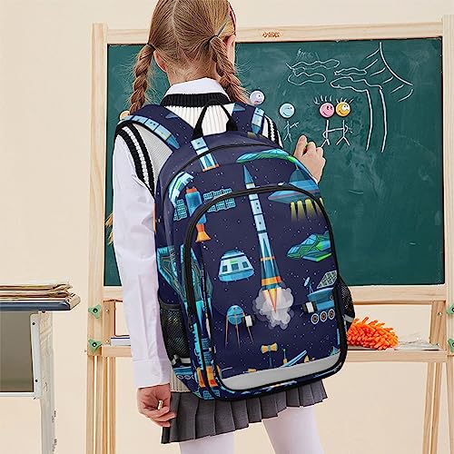 Glaphy Rocket Spaceship Outer Space Backpack School Bag Lightweight Laptop Backpack Students Travel Daypack with Reflective Stripes