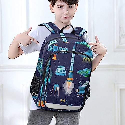 Glaphy Rocket Spaceship Outer Space Backpack School Bag Lightweight Laptop Backpack Students Travel Daypack with Reflective Stripes